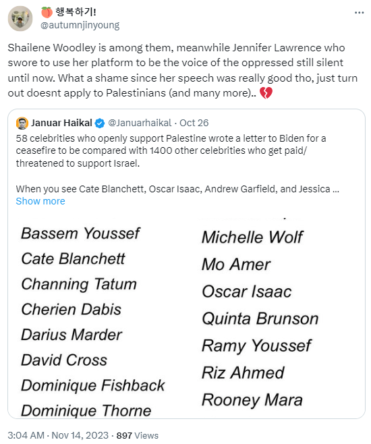 Haters Falsely Claim Actress Jennifer Lawrence Spoke Out For "Palestine ...